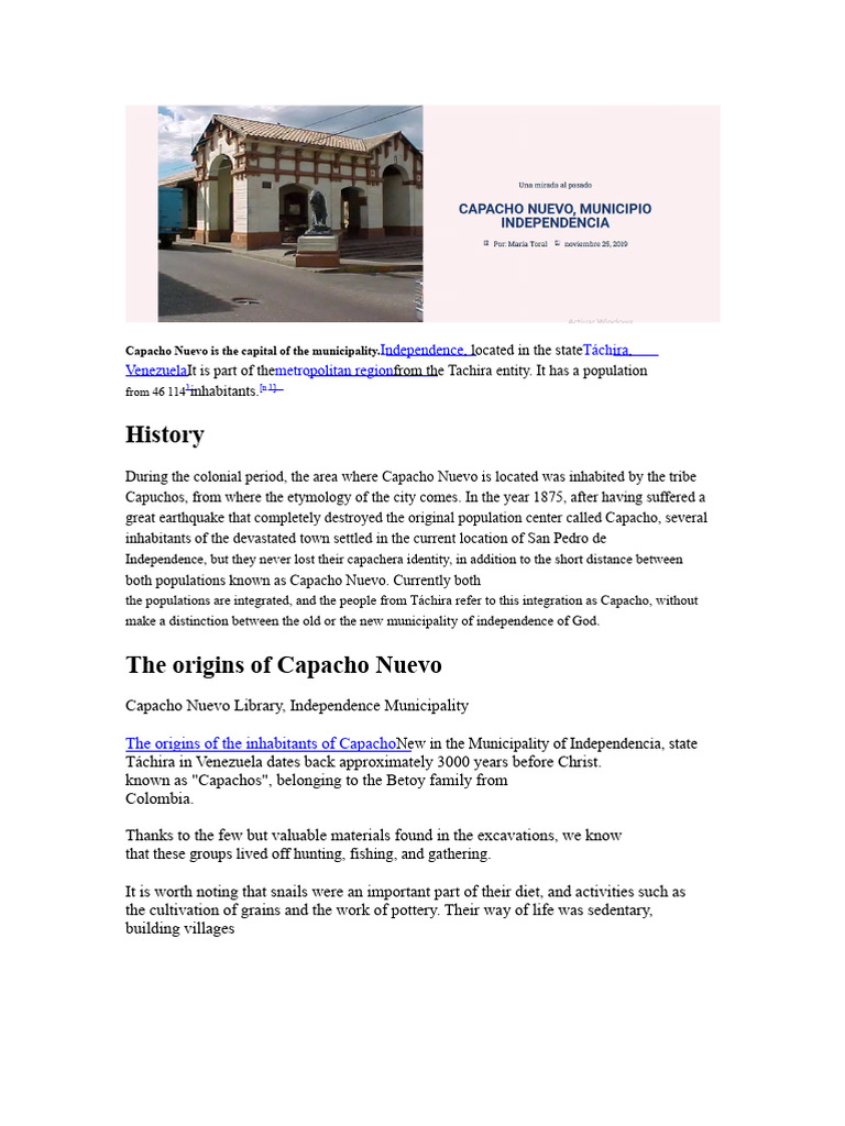 Capacho Nuevo Is The Capital of The Municipality of Independencia. | PDF