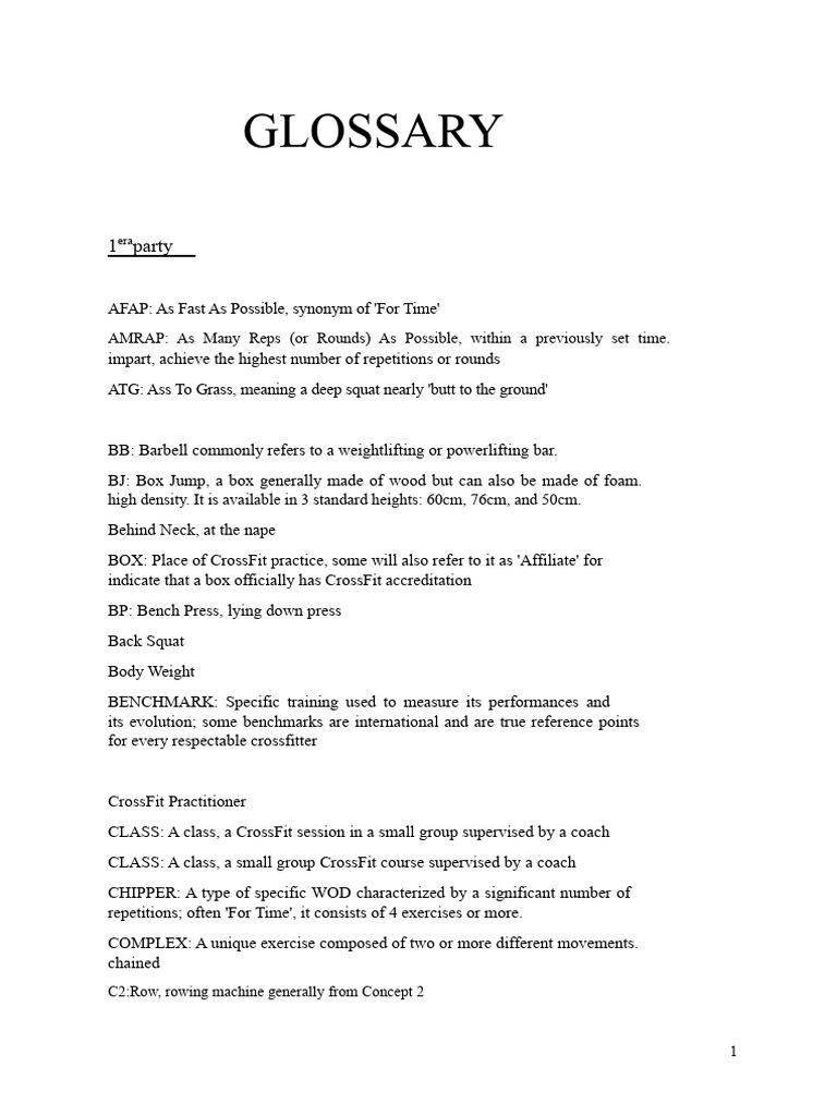 Crossfit Glossary | PDF | Physical Exercise | Physical Fitness