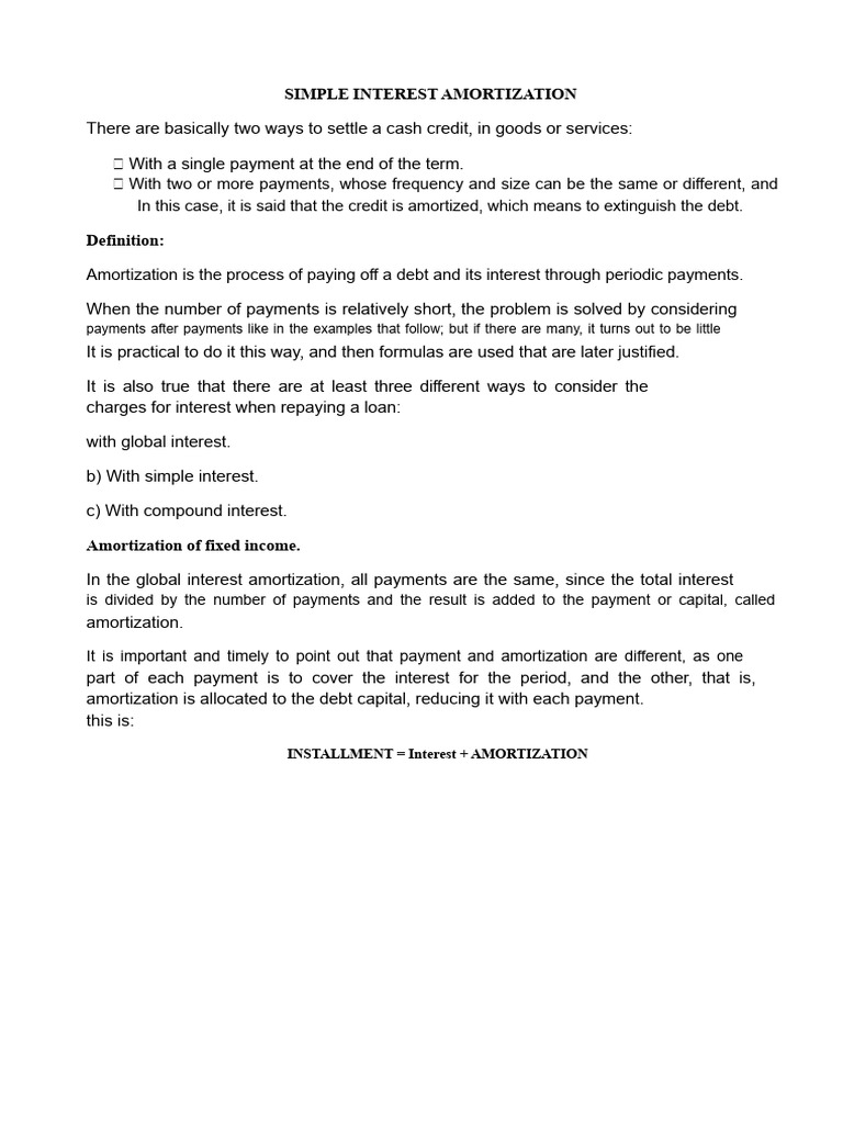 Amortization With Simple Interest | PDF | Interest | Debt