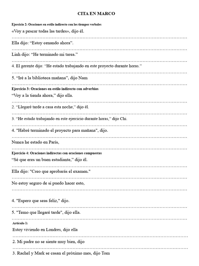 Ejercicios de Estilo Indirecto en Español | PDF