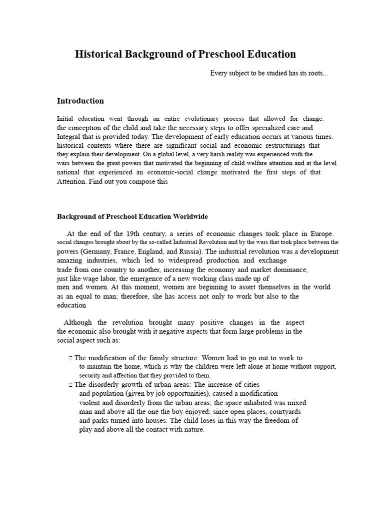 Evolution of Preschool Education History | PDF | Montessori Education ...