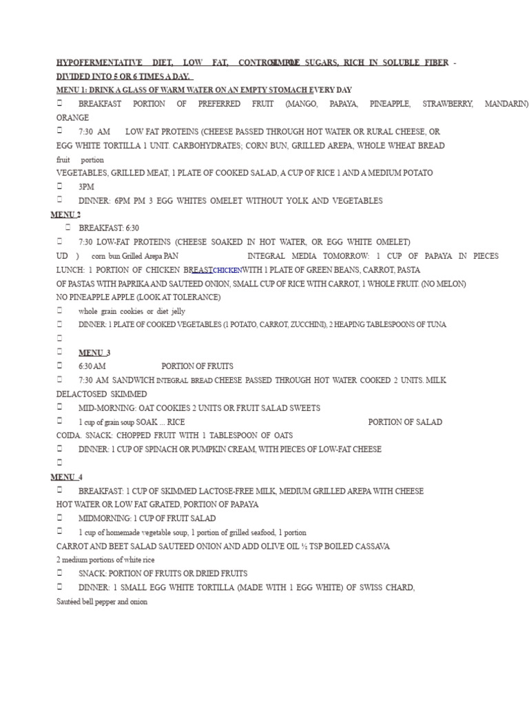 Low Fermentation Diet | PDF | Foods | Meal