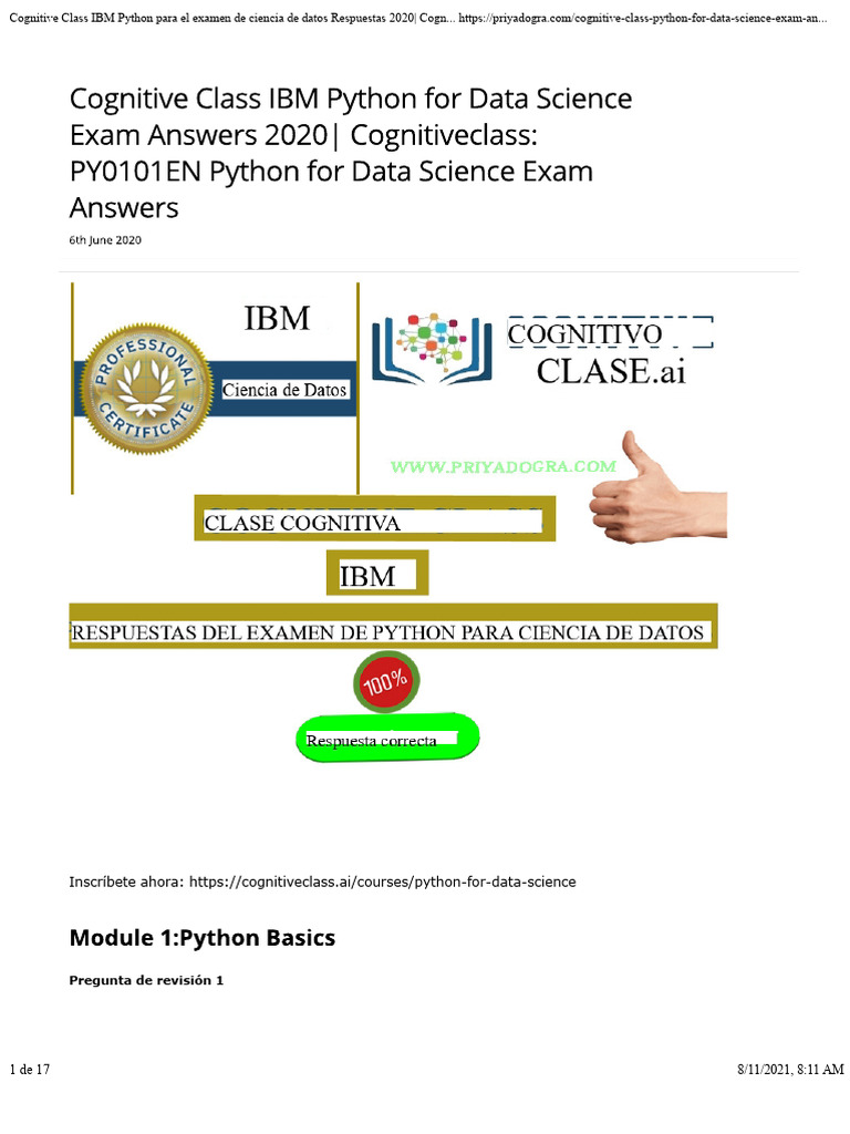 Cognitive Class IBM Python para El Examen de Ciencia de Datos Respuestas 2020 - Cognitiveclass ...