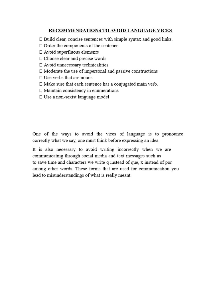 Recommendations To Avoid Language Vices | PDF