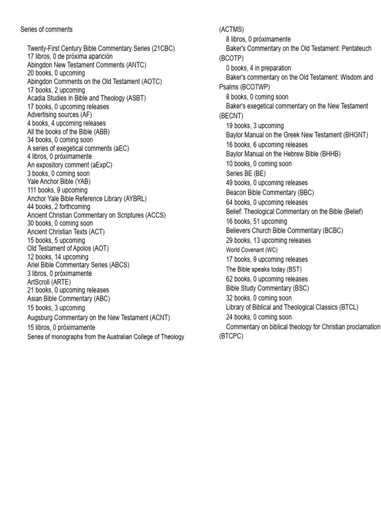 Bible Commentary Series Overview | PDF | Bible | Exegesis