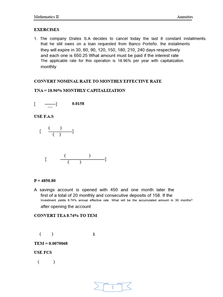 Mate Exercises | PDF | Present Value | Interest