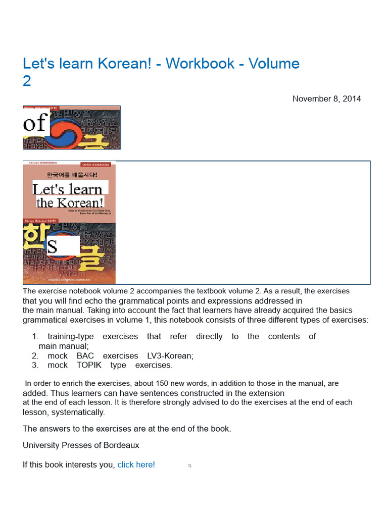 Let's Learn Korean Exercise Book Volume 2 | PDF