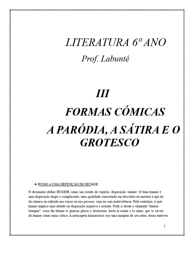 Humor e Crítica Social na Literatura | PDF | Sátira | Comédia
