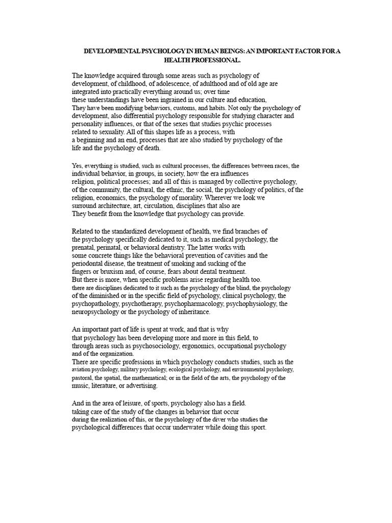 Essay - Psychology of Development in The Human Being - in Health ...