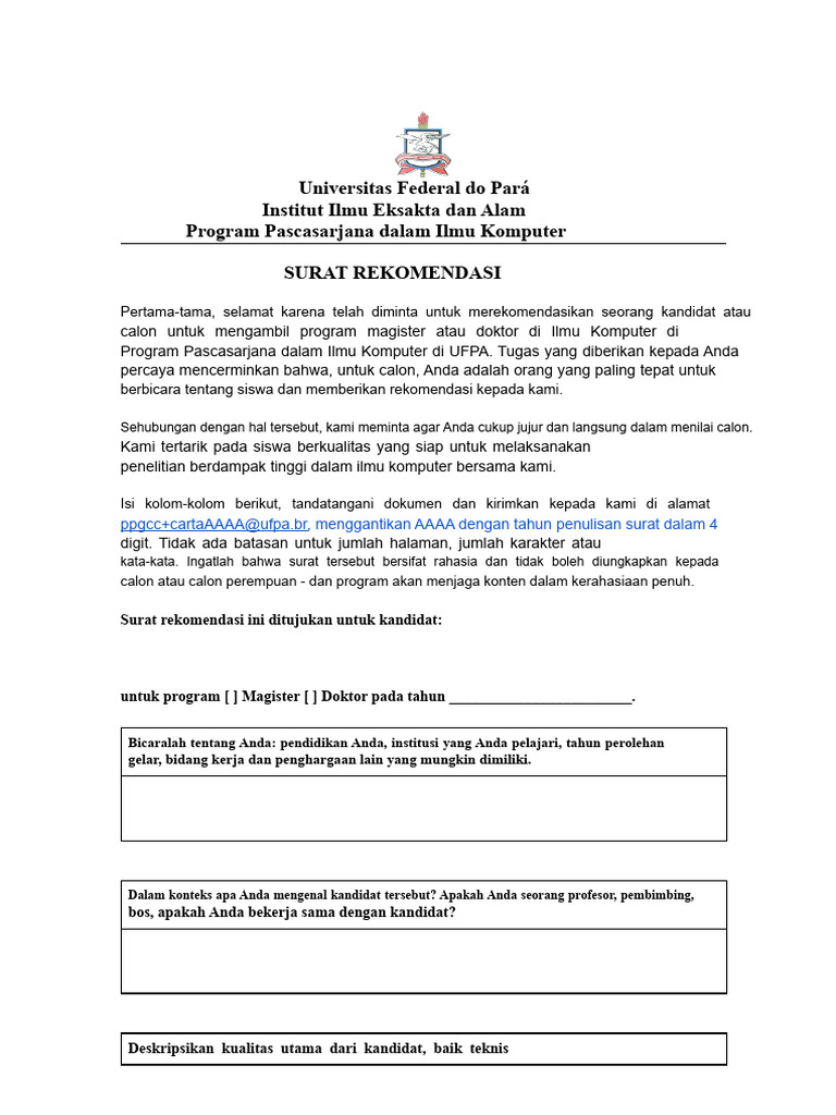 Model Surat Rekomendasi | PDF