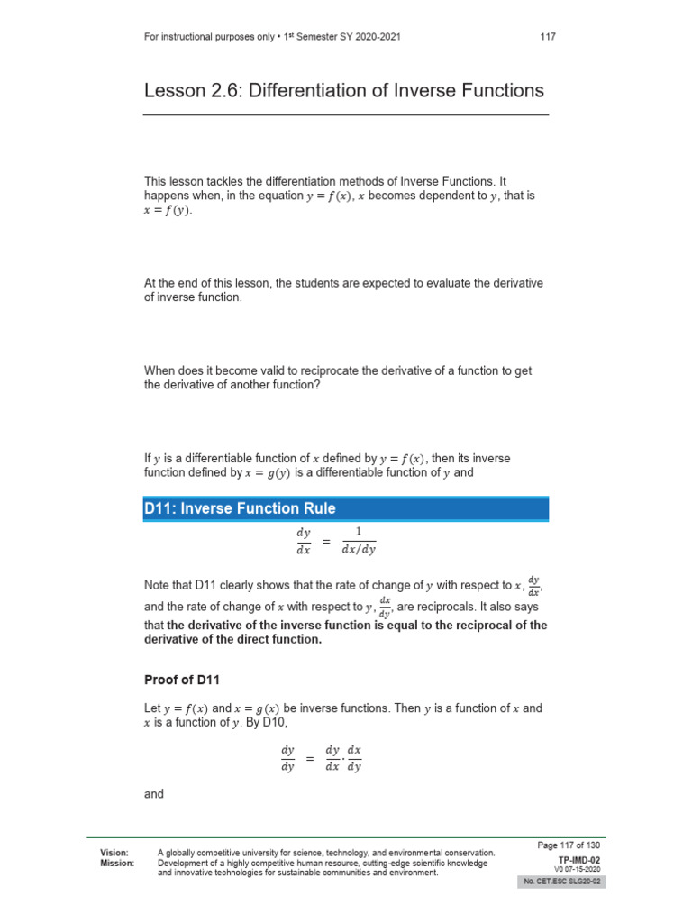 Inverse Functions and Higher Derivatives | PDF | Derivative | Function ...