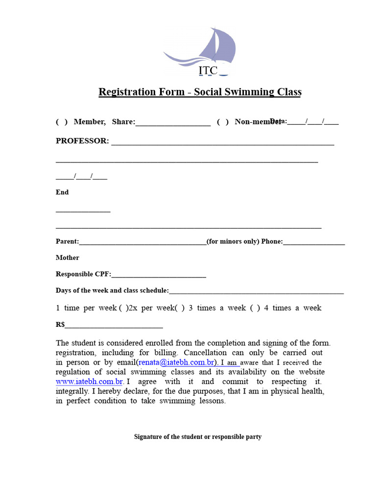 Swimming Registration Form | PDF
