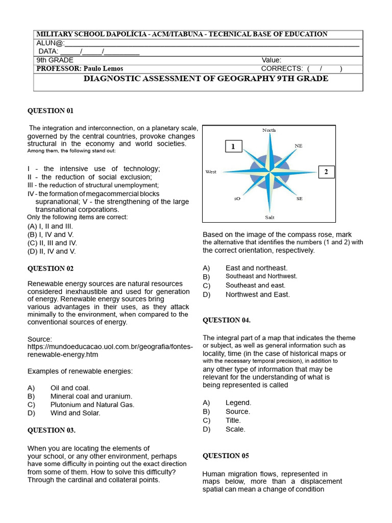 Diagnostic Assessment of Geography 9th Grade 2024 Send | PDF | Latitude ...