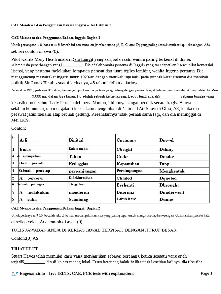 Tes Praktik Membaca Dan Penggunaan Bahasa Inggris CAE 2 Yang Dapat ...