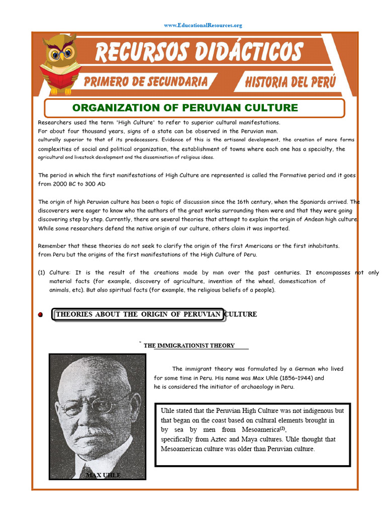 Organization of Peruvian Culture For First Grade of Secondary Education ...