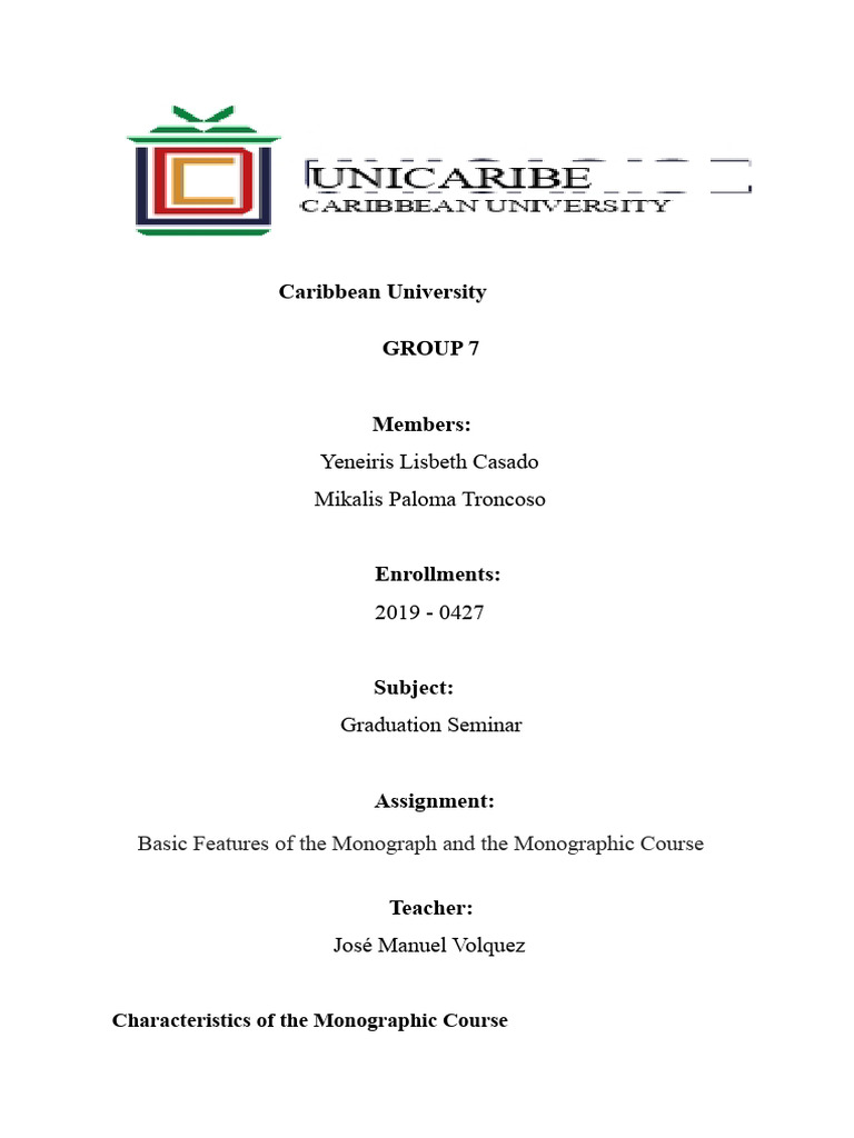 Unit 1. Activity 2. Basic Characteristics of The Monograph and The Monographic Course | PDF ...