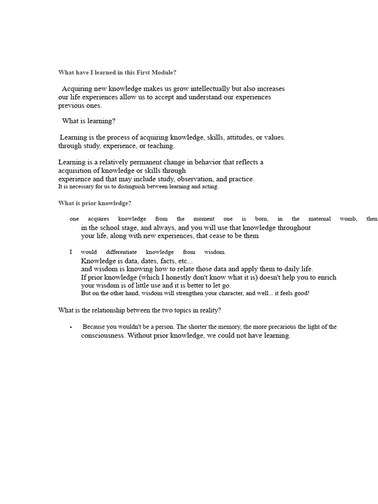 What I Have Learned in This First Module | PDF