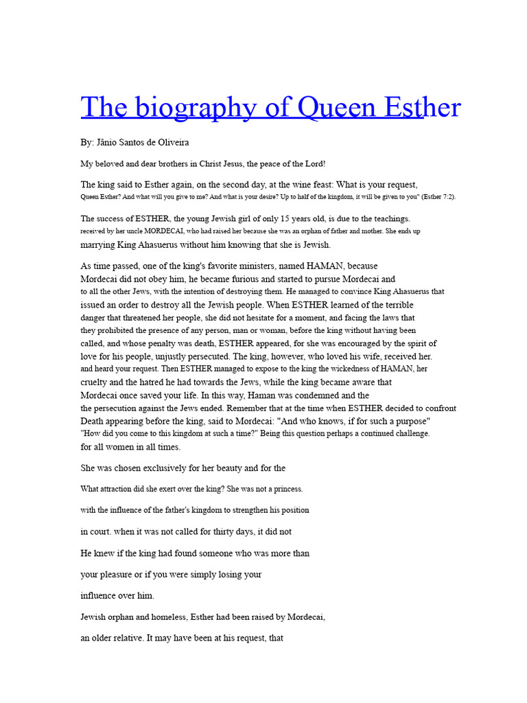 The Biography of Queen Esther | PDF | Esther