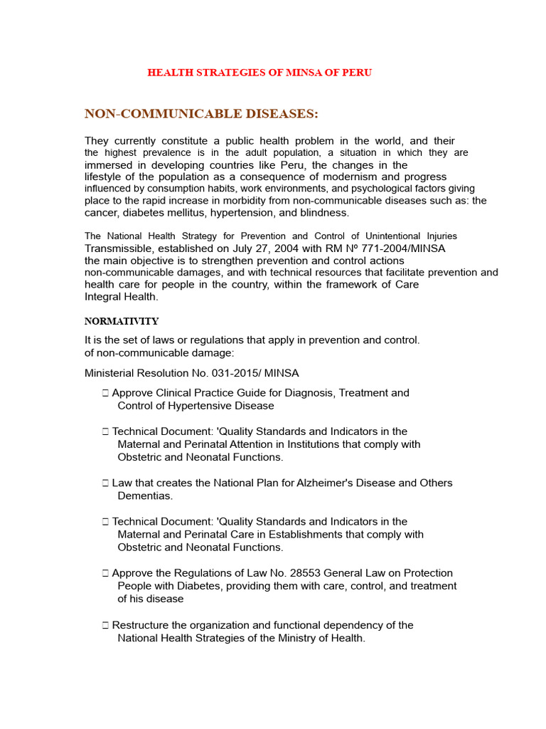 MINSA Peru's Non-Communicable Disease Strategies | PDF | Non ...