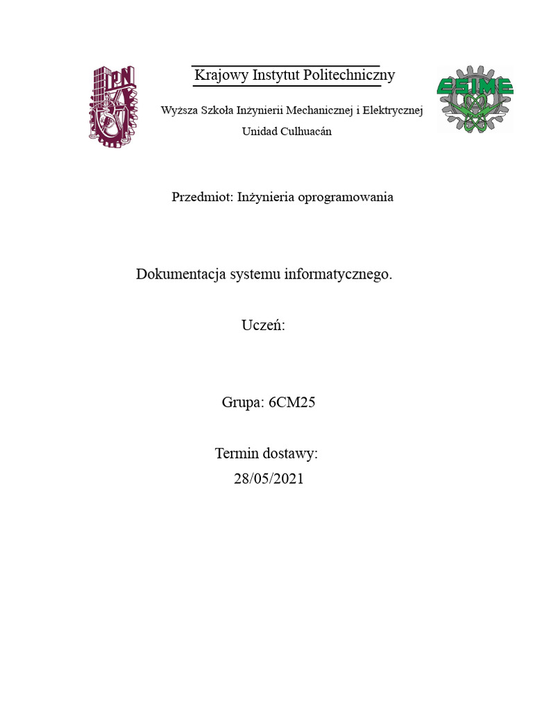 Dokumentacja Systemu Informatycznego | PDF