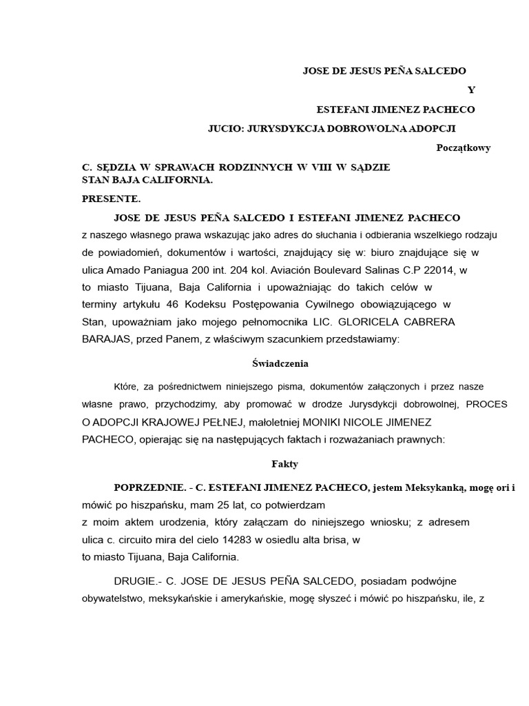 Pismo Początkowe Adopcji | PDF