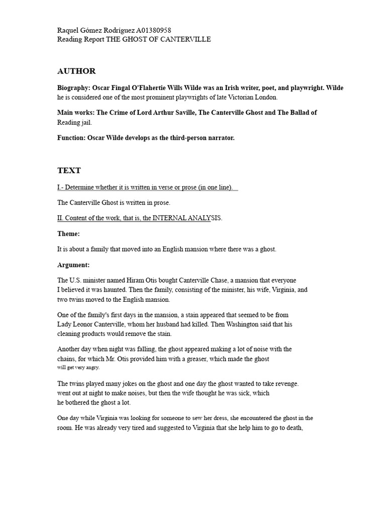 Analysis of The Canterville Ghost | PDF
