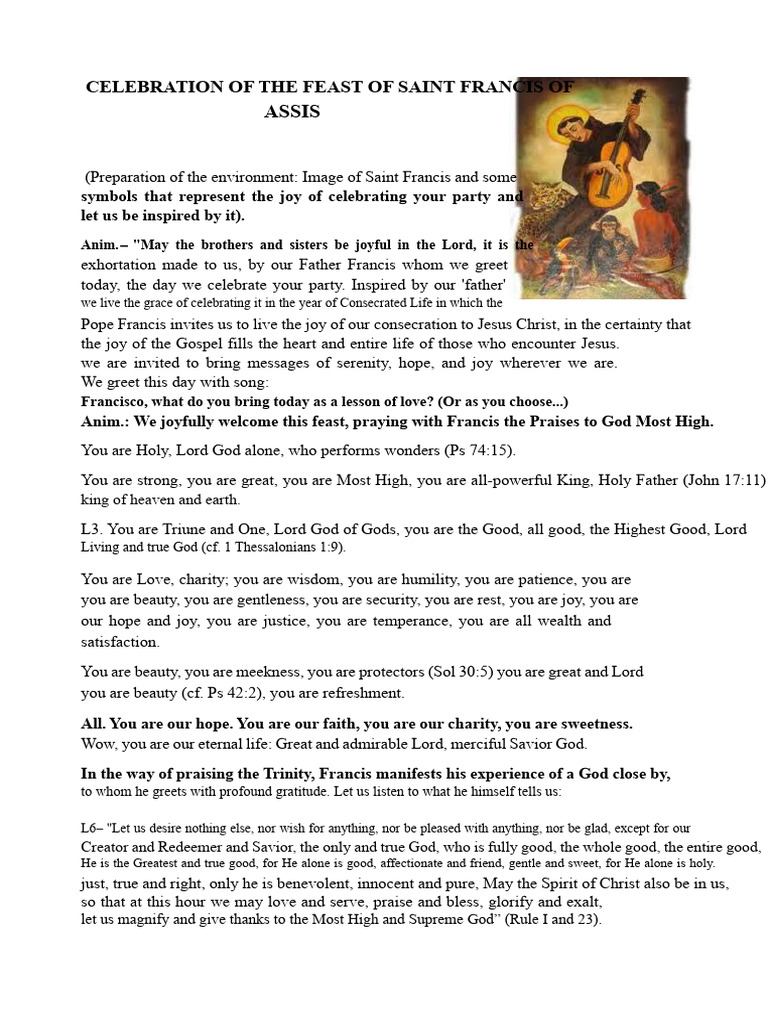 Celebration of The Feast of Saint Francis of Assisi | PDF | Francis Of ...