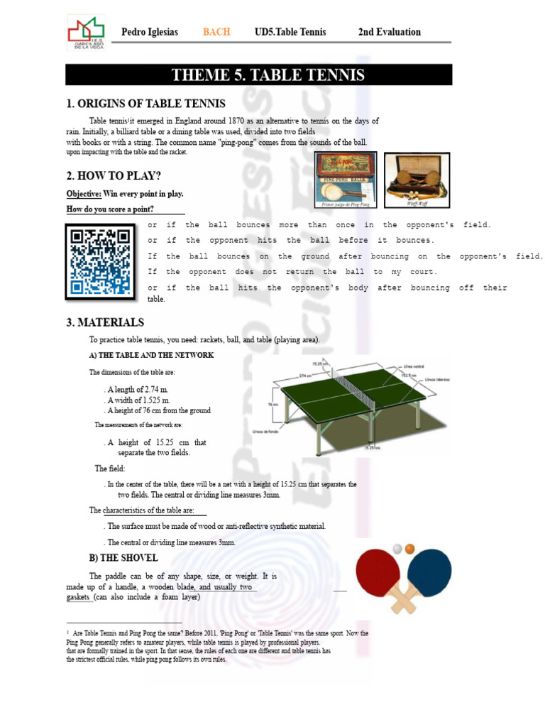 (1st Year of High School) Topic 5. Table Tennis | PDF | Table Tennis ...