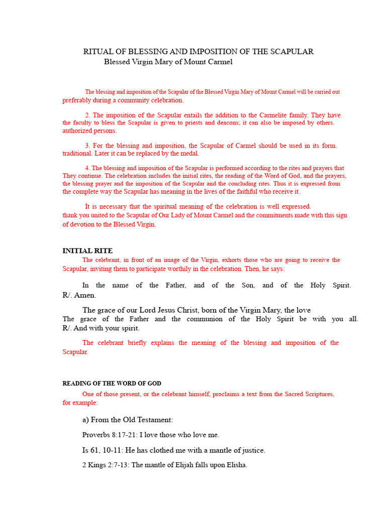 Brief Rite of Blessing and Imposition of The Scapular of Carmen | PDF