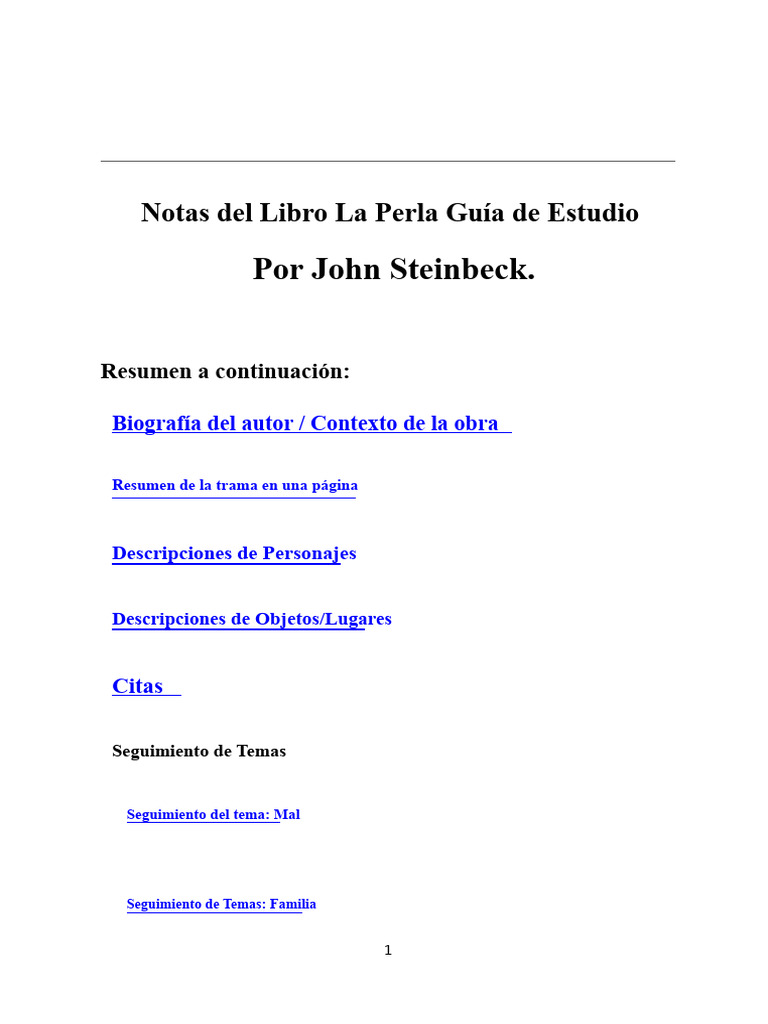 Guía de Estudio de "La Perla" de Steinbeck | PDF