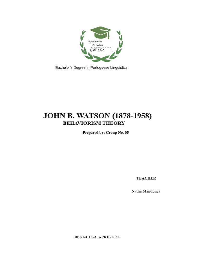 Watson's Behaviorism Theory Explained | PDF | Behaviorism | Psychology