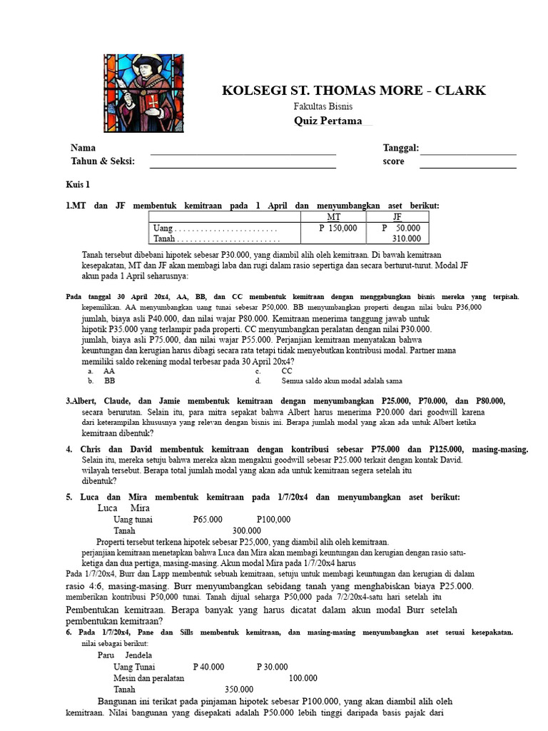 Kuis-Bab 1 Pembentukan Dan Operasi Kemitraan | PDF
