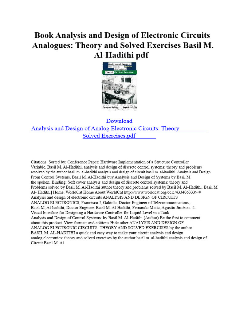 Analysis and Design of Analog Electronic Circuits Theory and Solved ...