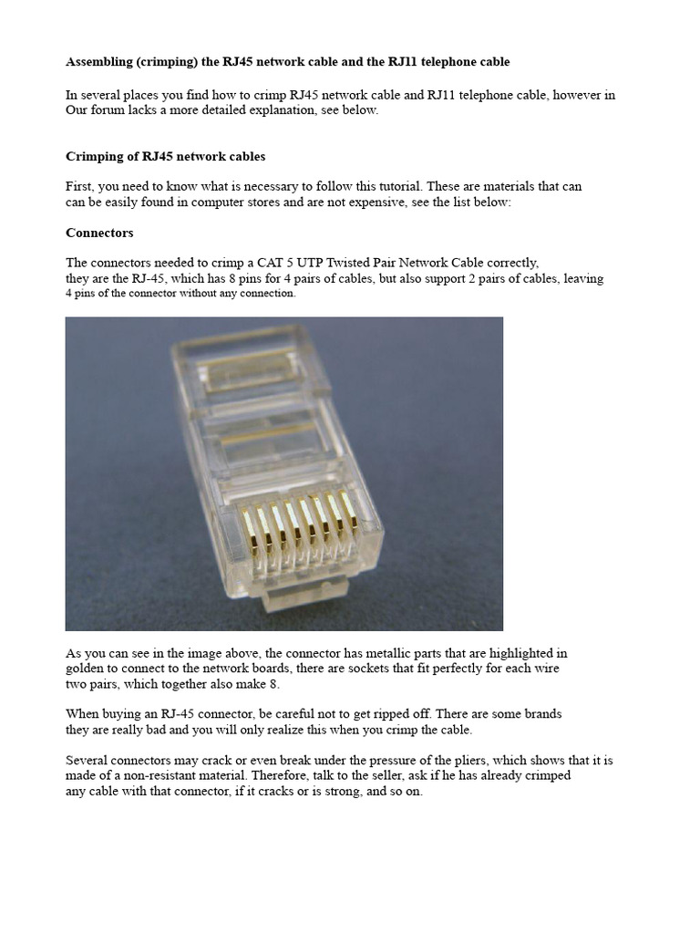 Crimping RJ45 and RJ11 Network Cable | PDF | Electrical Connector | Physical Layer Protocols