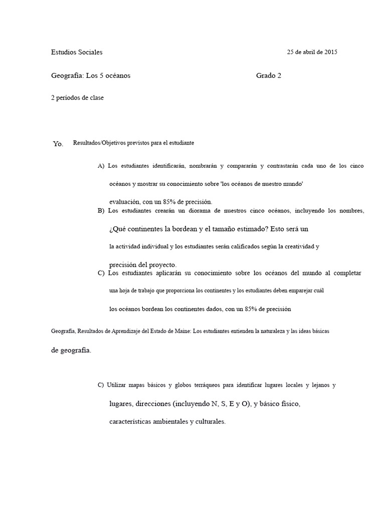 El Plan de Lección de Los 5 Océanos | PDF | Laboratorios | Aprendizaje