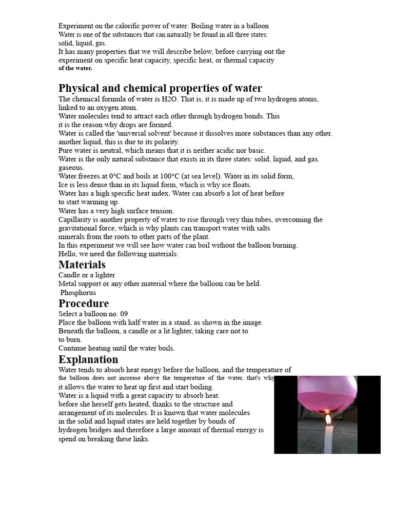 Experiment On The Calorific Power of Water | PDF | Water | Properties Of Water