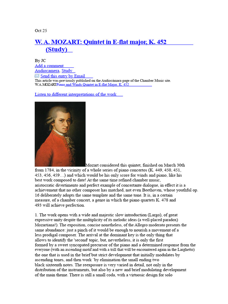 Analysis of Mozart's Quintet | PDF | Chamber Music | Wolfgang Amadeus ...