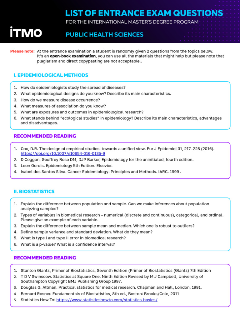 Entrance Exam Questions for Public Health | PDF | Epidemiology | Public ...