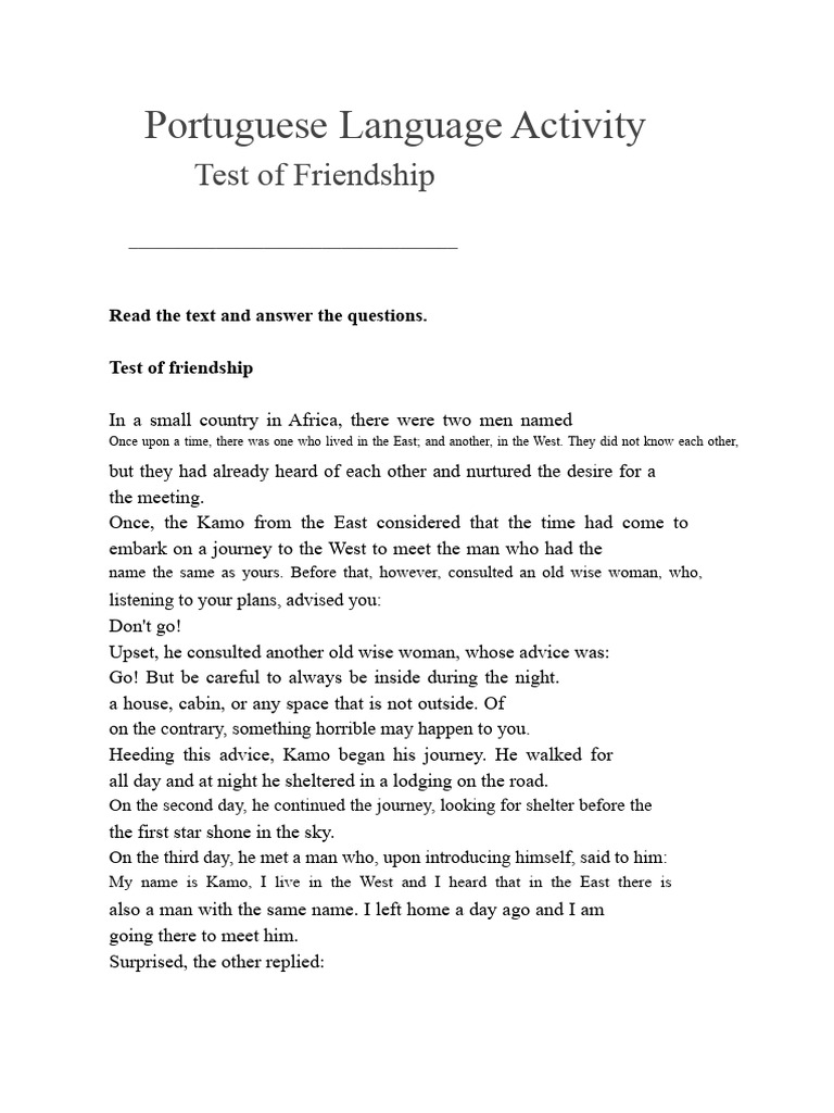 Friendship Test in African Folktale | PDF