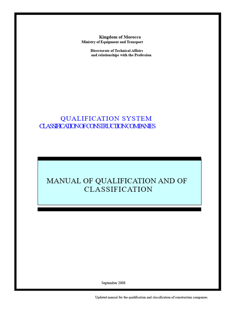 Qualification and Classification Manual For Construction Companies in ...