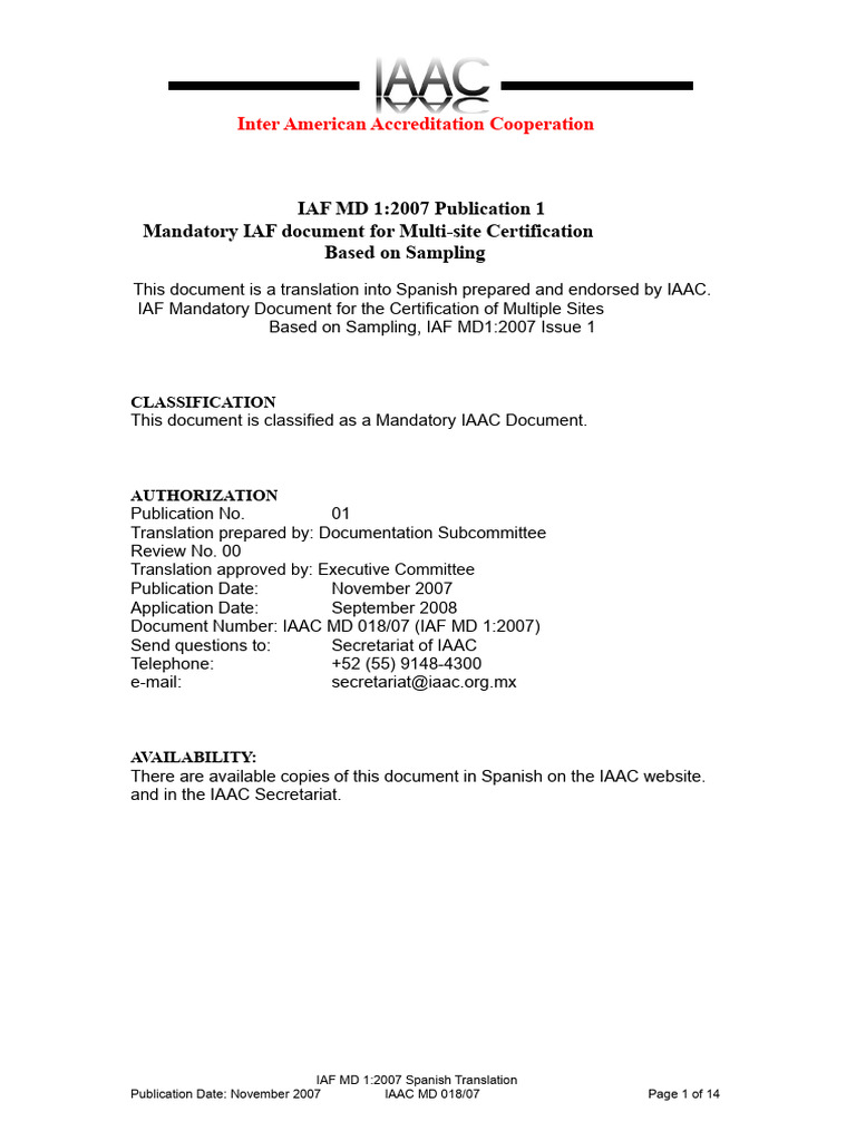 IAF MD 1:2007 Multi-site Certification Guide | PDF | Business