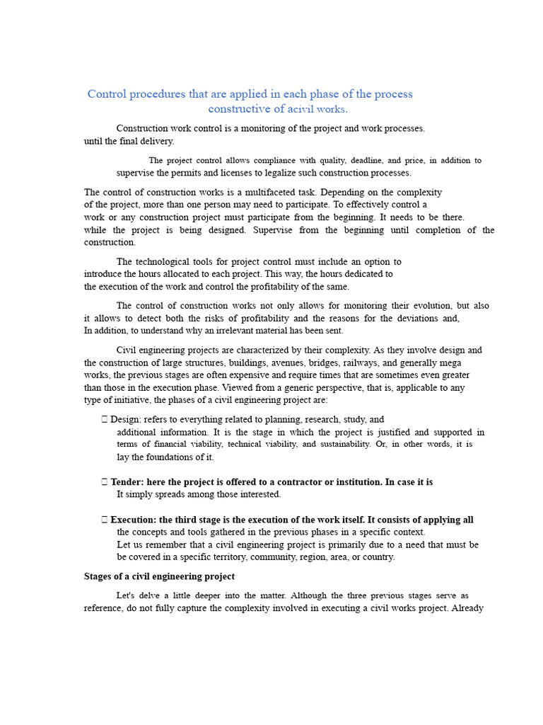 Control Procedures Applied in Each Phase of The Construction Process of ...