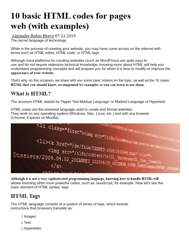 Basic HTML Codes For Web Pages | PDF | Html | Html Element