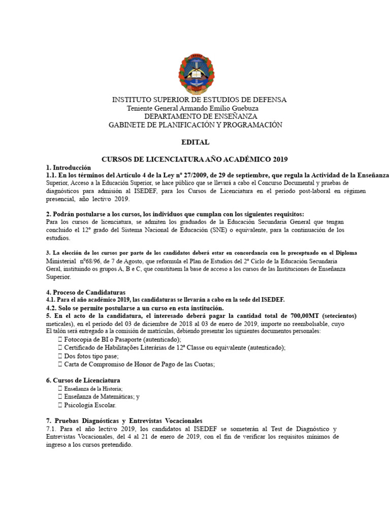 Editales Del ISEDEF - 2019 | PDF | Etapas educativas