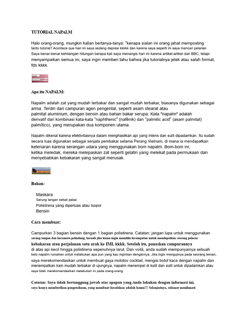 Tutorial Cara Membuat Napalm Rumah | PDF