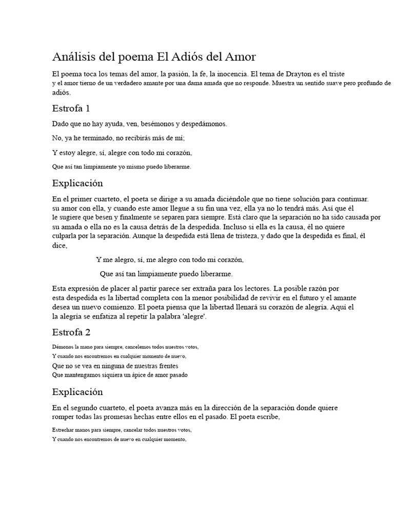Análisis Del Poema Adiós Del Amor | PDF | Amor | Poetas