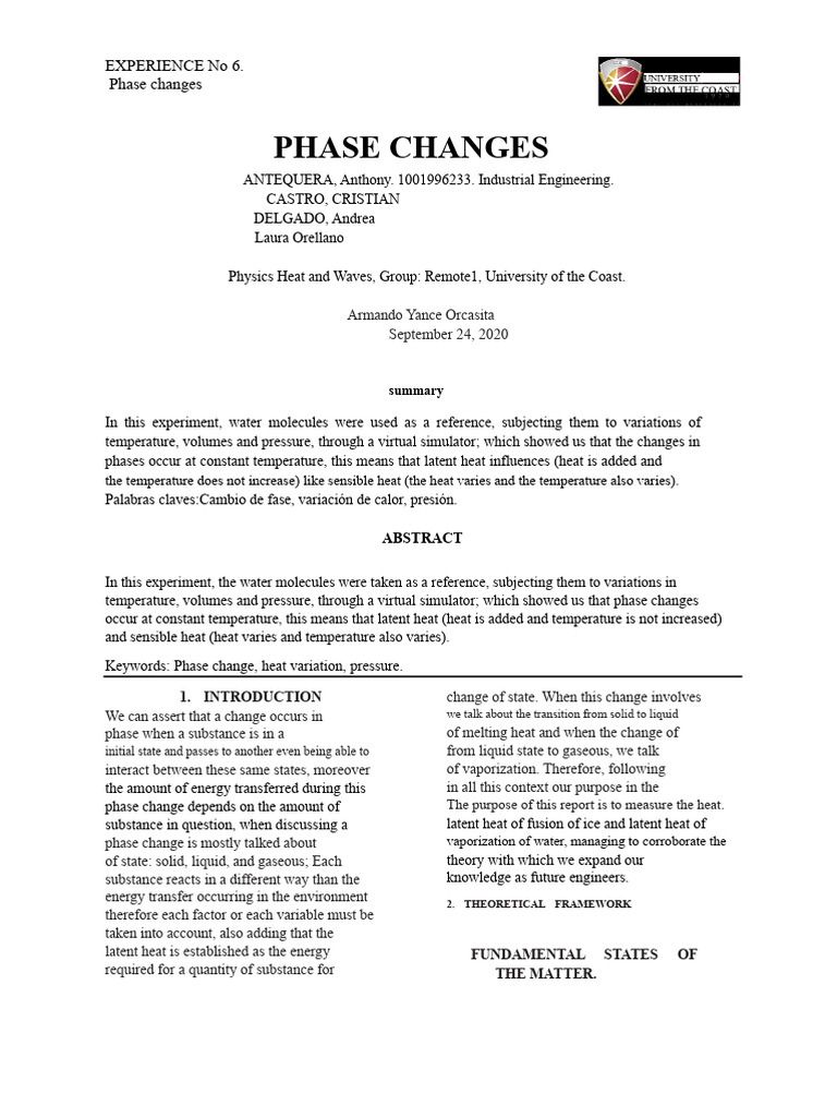 6-Laboratory Report - Phase Changes | PDF | Latent Heat | Heat