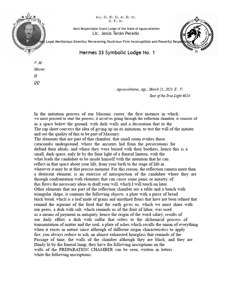 Tracing AP 1 The Masonic Reflection Chamber | PDF