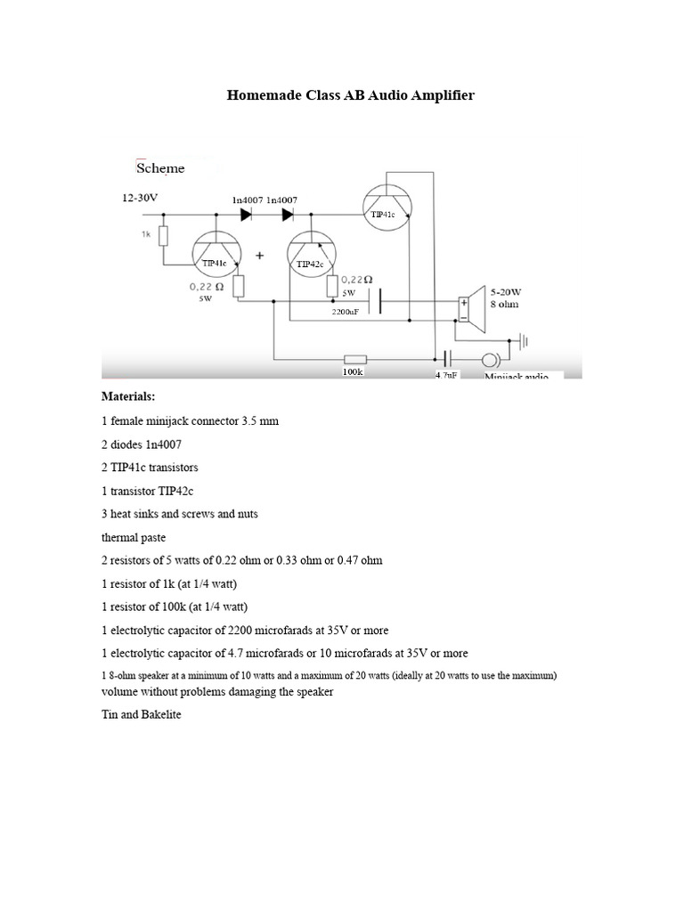 Class Ab Audio Amplifier Diagram | PDF