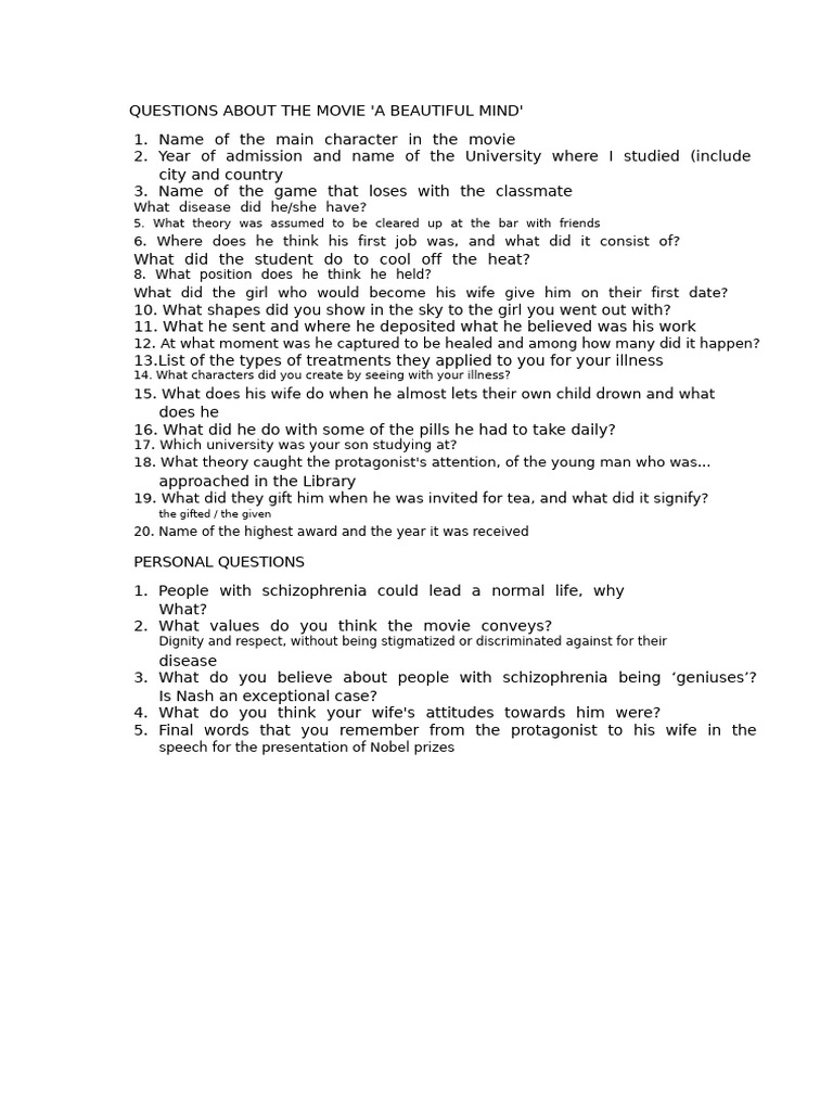 Questions From The Movie A Beautiful Mind | PDF